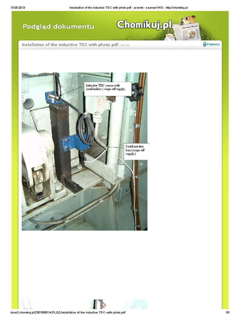 Installation Of The Inductive Tdc With Photo Pdf Premet