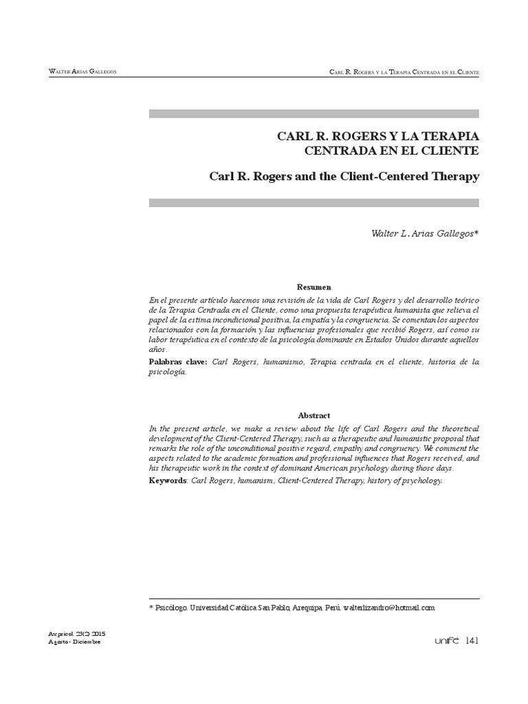 ARIAS GALLEGOS, Walter. Carl Rogers y La Terapia Centrada en El Cliente ...