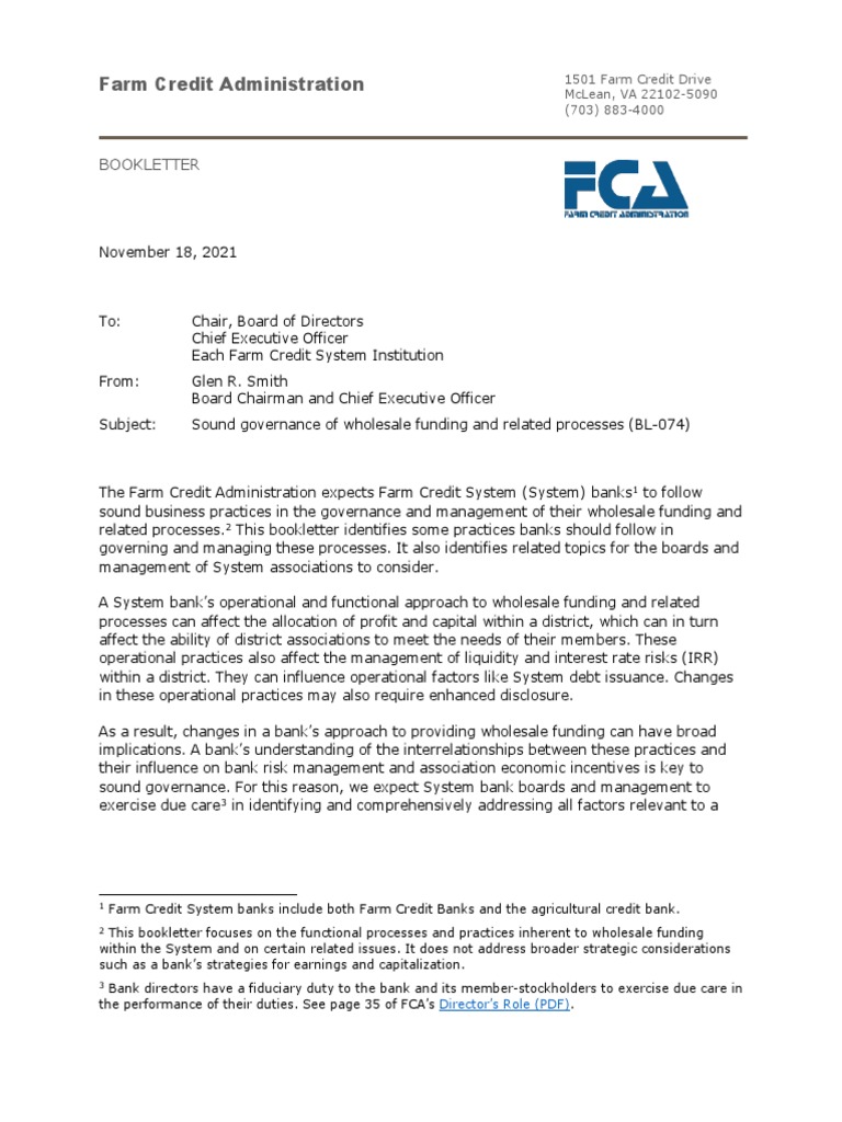 Farm Credit Administration: Bookletter | PDF | Banks | Interest