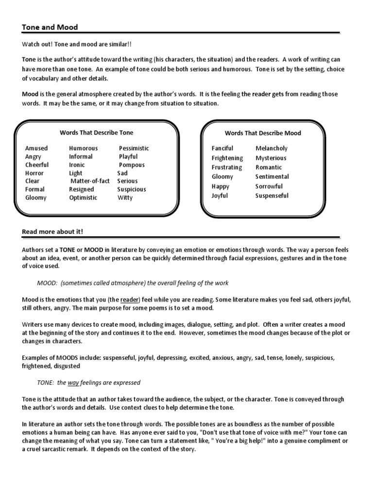 Understanding Tone and Mood in Literature | PDF | Subjective Experience ...