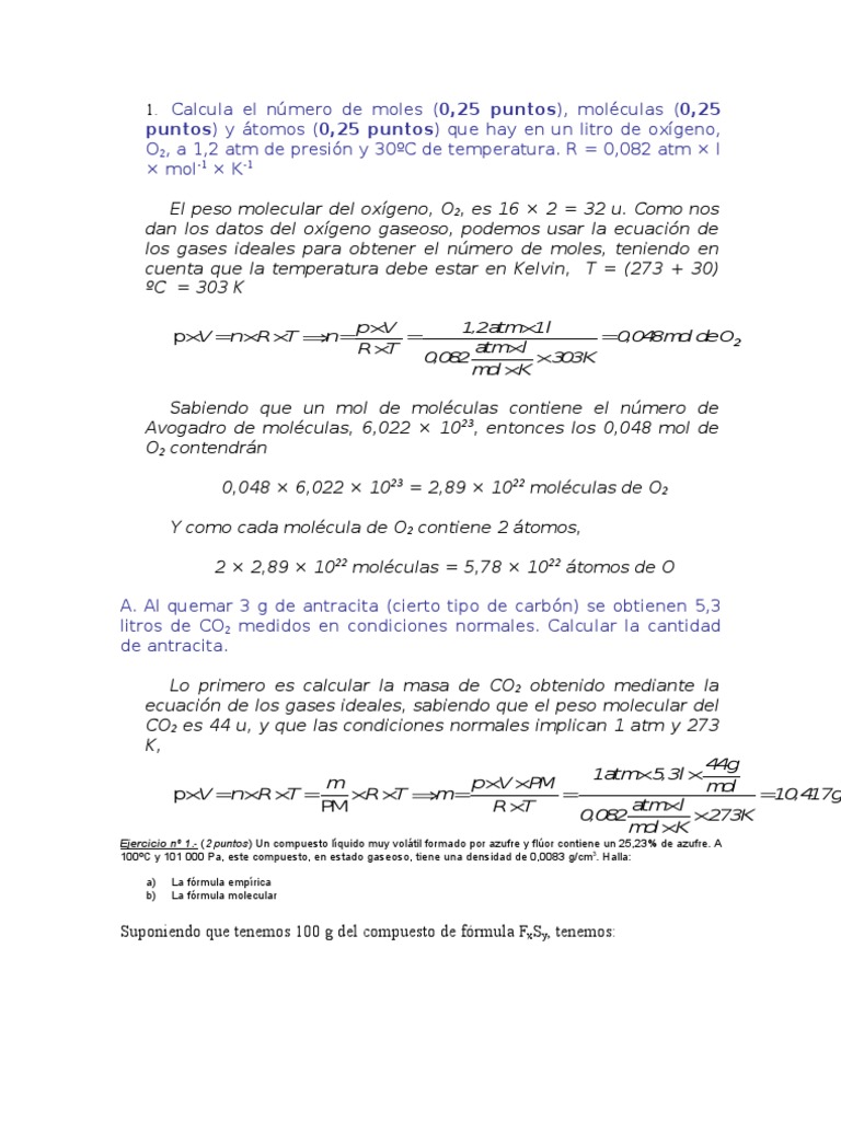 Ejercicios Ampliacion Gases Ideales | PDF | Gases | Mole (Unidad)