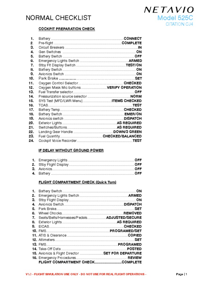 Normal Checklist: Model 525C | PDF | Avionics | Landing Gear