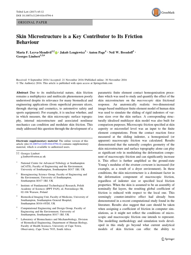 Skin Microstructure Is A Key Contributor To Its Friction Behaviour ...