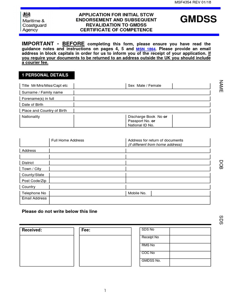 GMDSS MSF 4354 Rev 0118 | PDF | Cheque | Payments