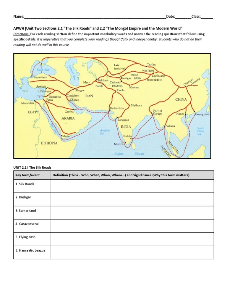 Unit 2 Reading Guide | PDF | Mongol Empire | Genghis Khan