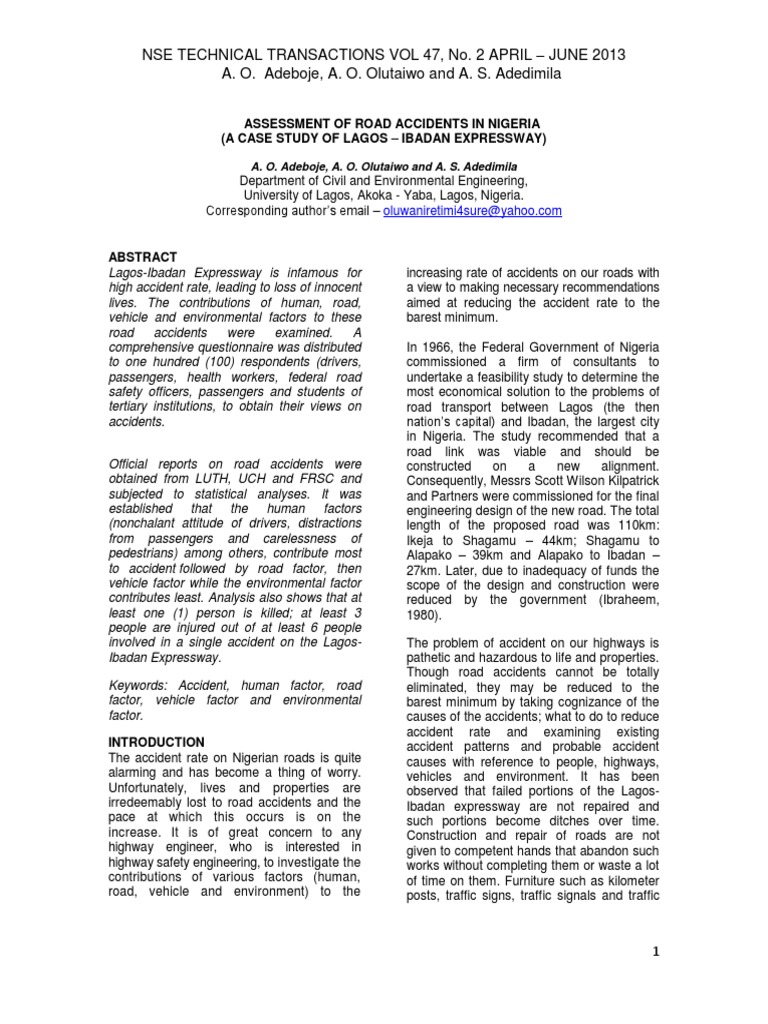 Assessment of Road Accidents in Nigeria | PDF | Traffic Collision ...