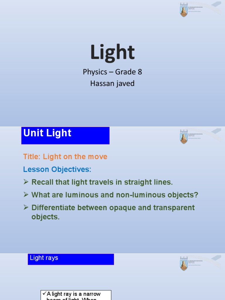 Light: Physics - Grade 8 Hassan Javed | PDF | Reflection (Physics) | Color