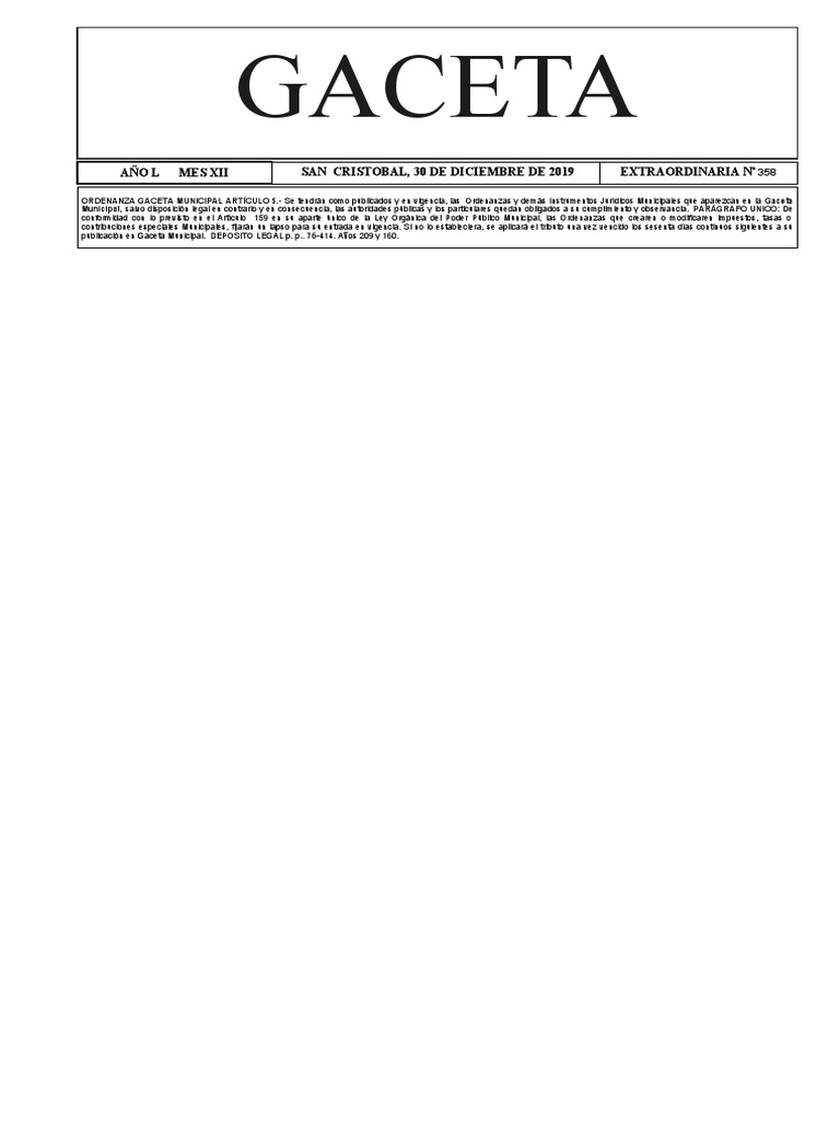 Gaceta Extra. #358-2019 Ordenanza Publicidad y Propaganda. (30-12-2019 ...