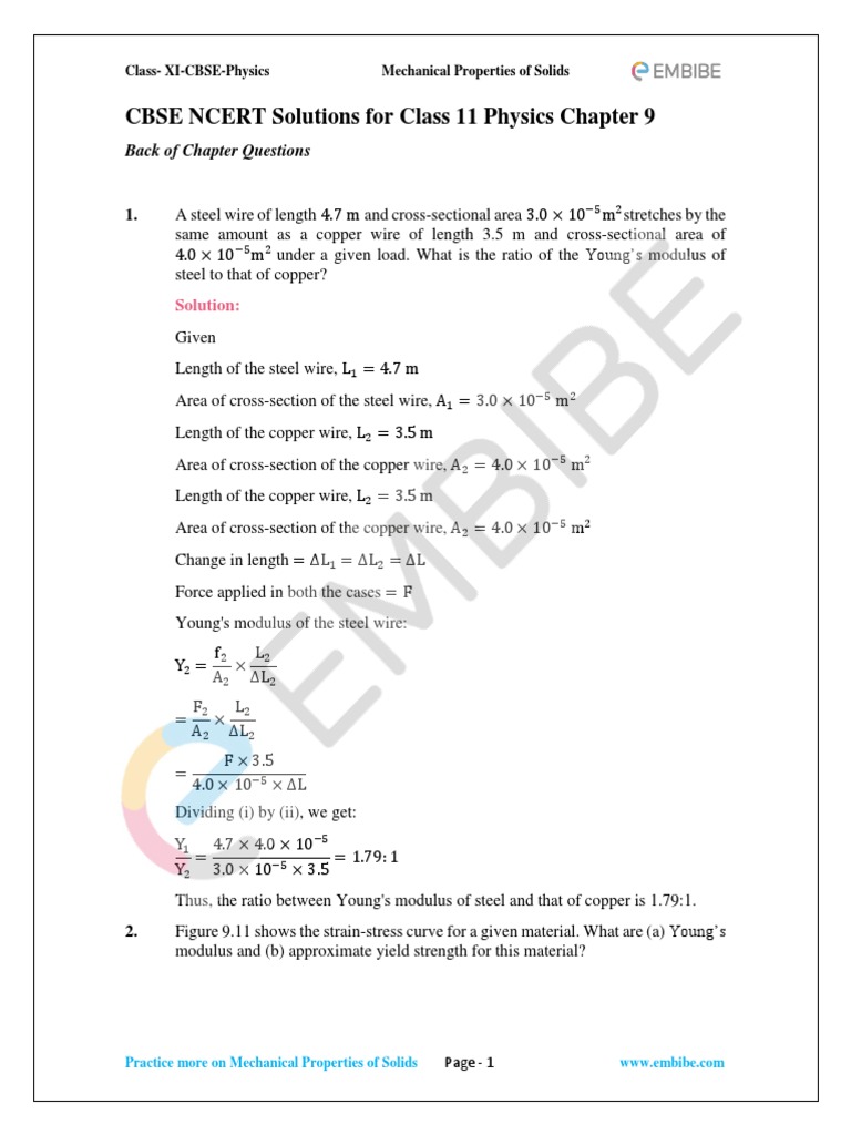 NCERT Grade 11 Physics-Ch-09 Mechanical-Properties-Of-Solids | PDF ...