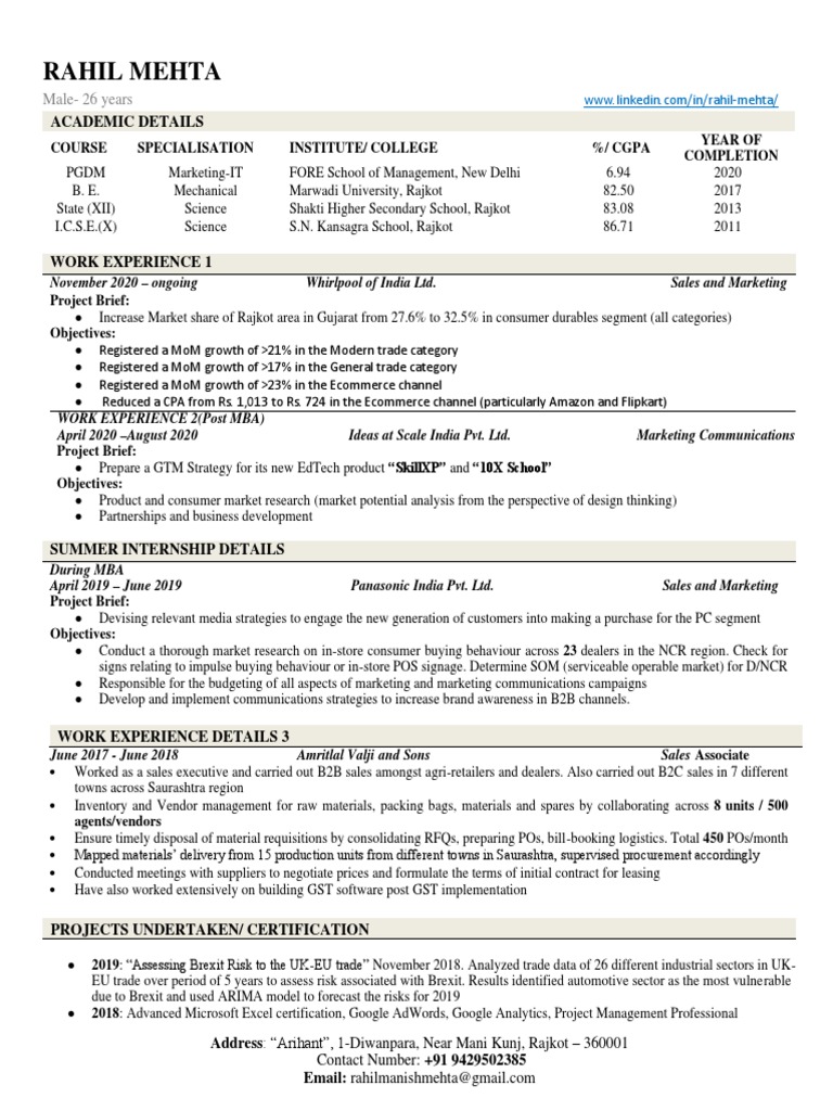 Rahil Mehta: Academic Details | PDF | Marketing | Point Of Sale