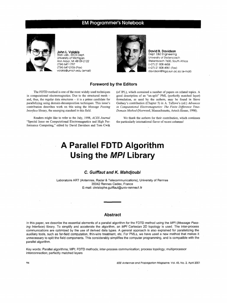 A Parallel Fdtd Algorithm Using The Mpi L Pdf Message Passing
