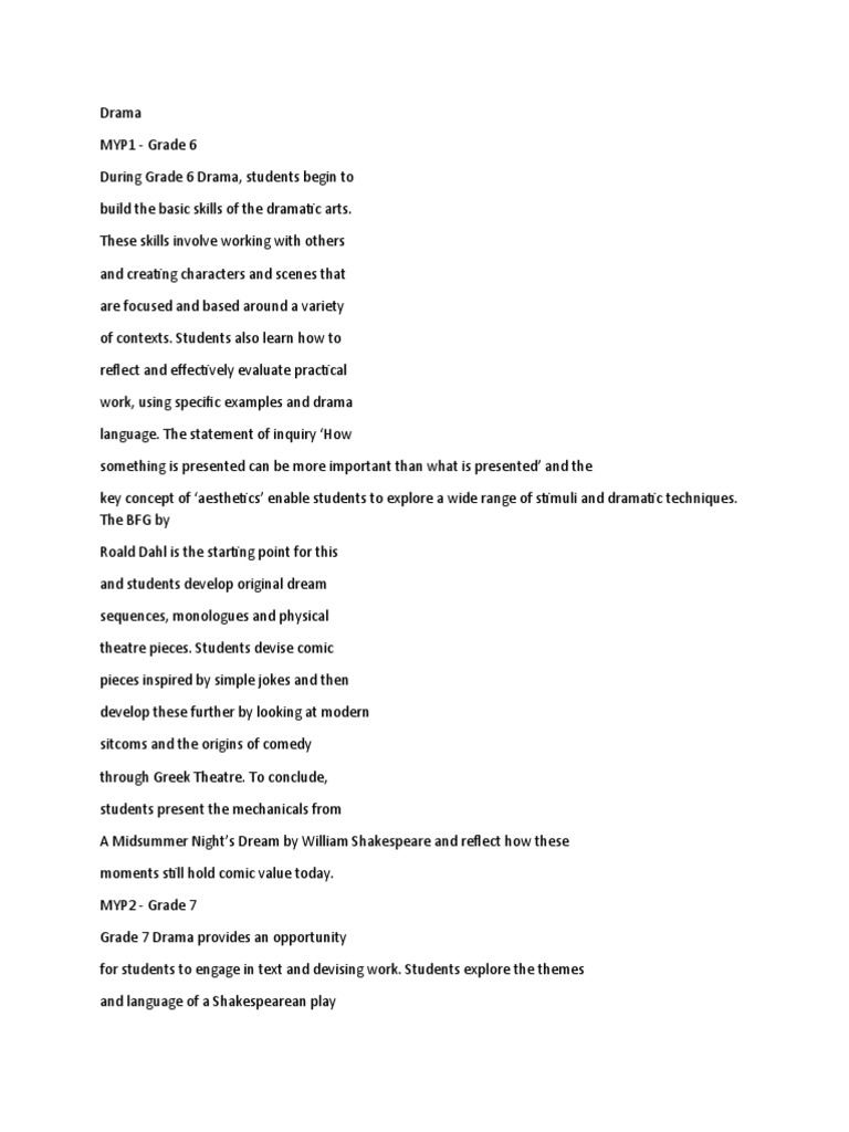 Drama Plan MYP | PDF | Theatre | Play (Theatre)