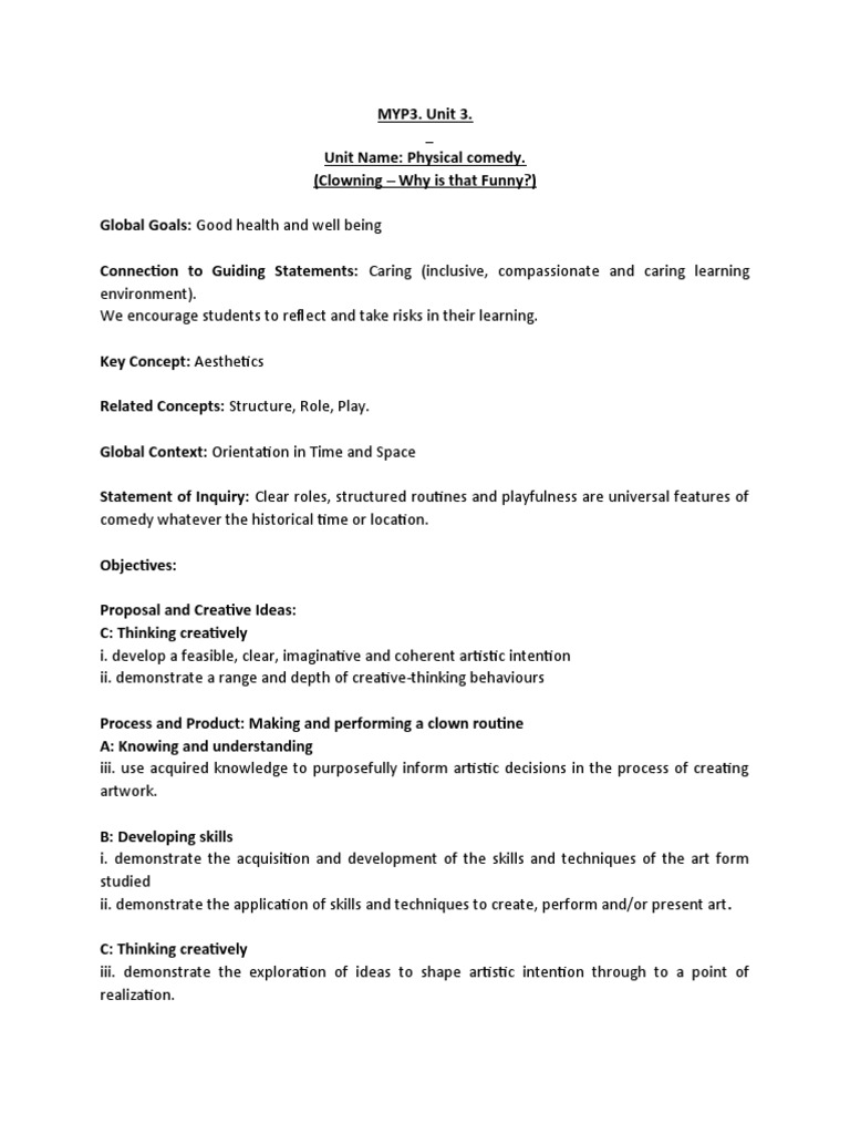MYP3 Unit Planner COMEDY | PDF