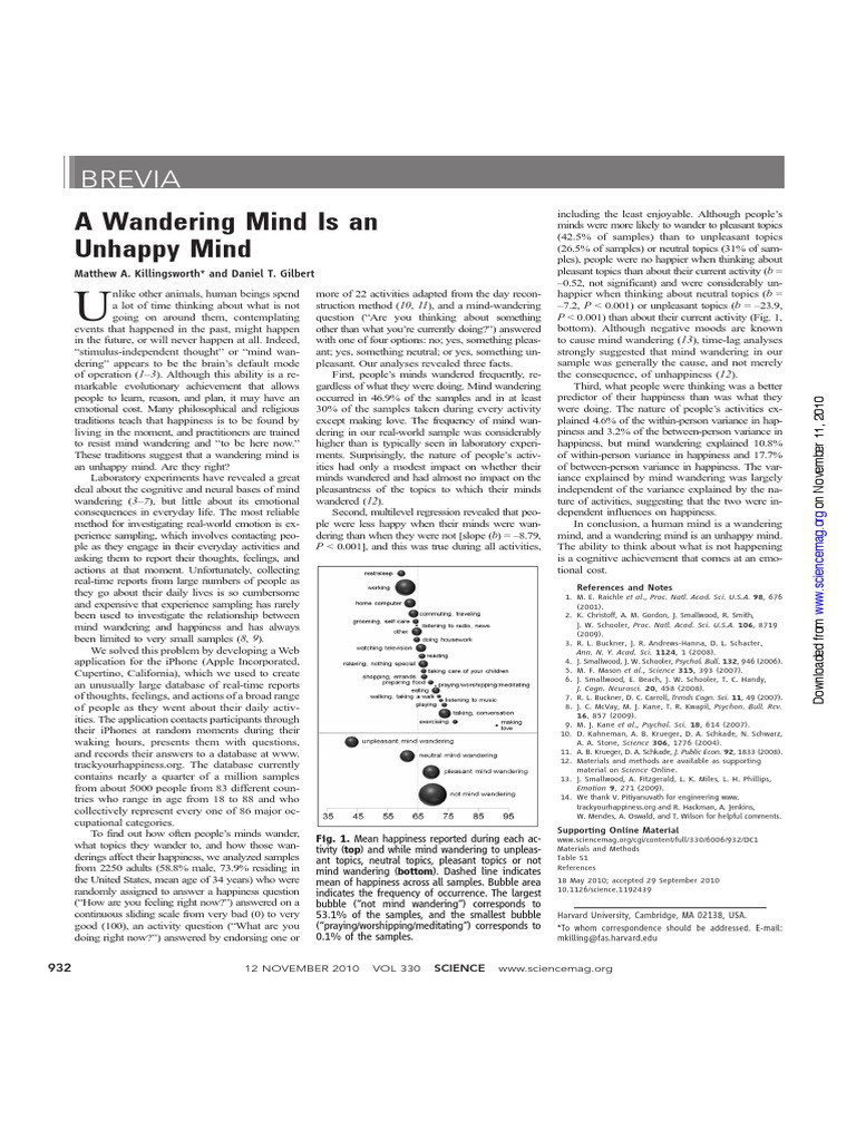 A Wandering Mind and An Unhappy Mind | PDF | Mind Wandering | Data Analysis
