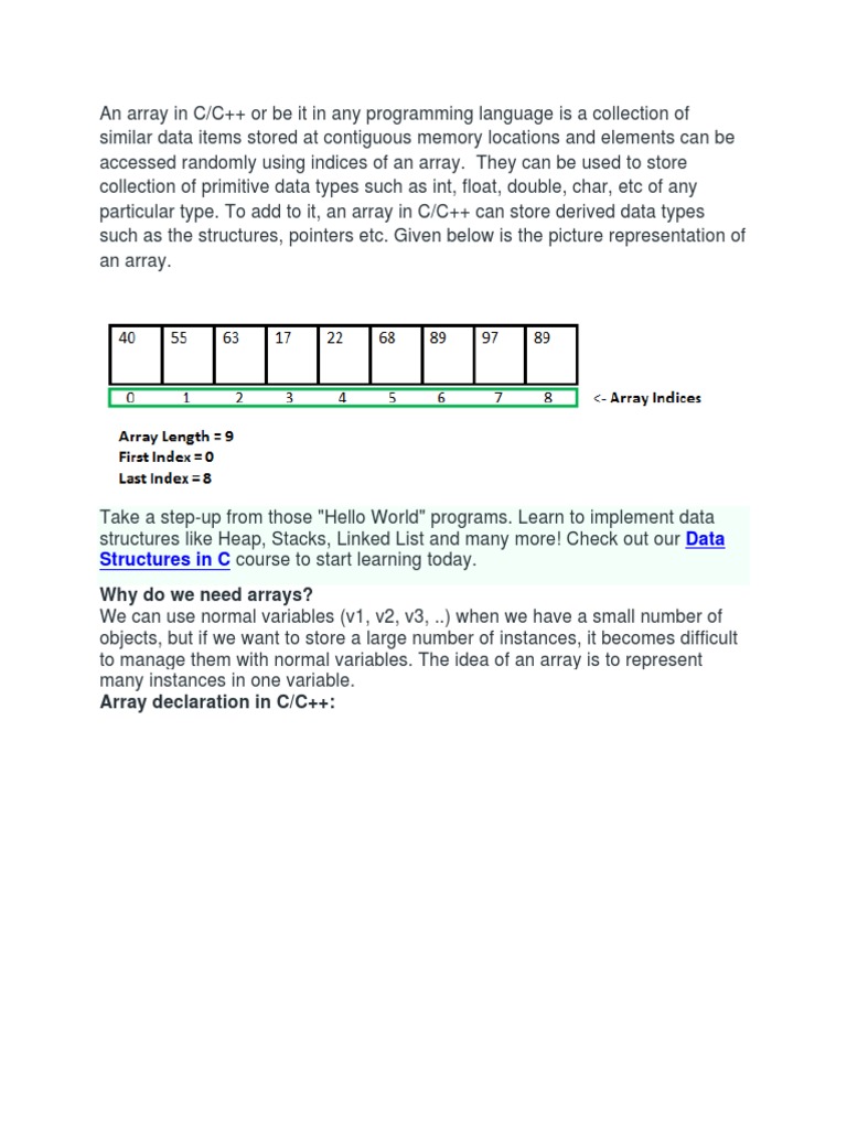 An Array in C | PDF | Array Data Structure | C (Programming Language)