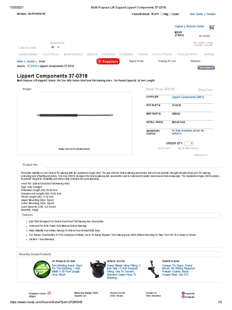 Multi Purpose Lift Support Lippert Components 37-0318 | PDF | Vehicle ...