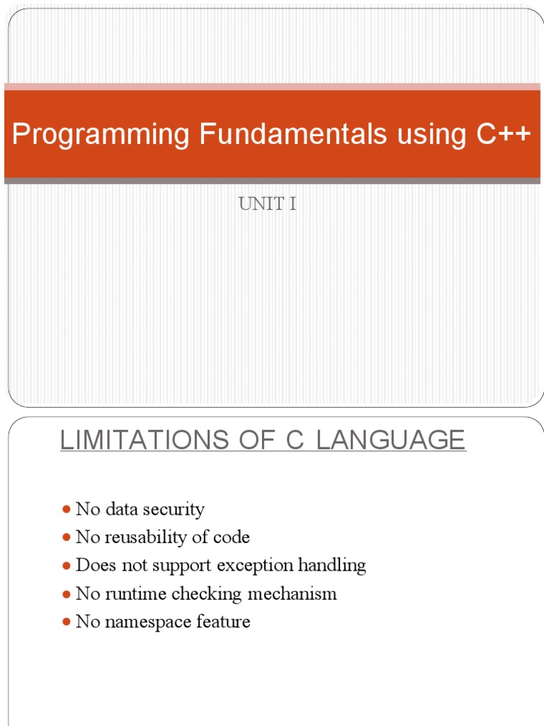Programming Fundamentals Using C++: Unit I | PDF | Parameter (Computer ...