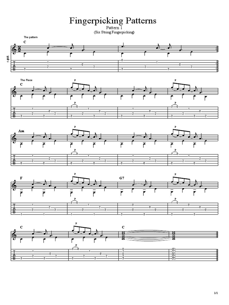 Fingerpicking Patterns: Pattern 1 | PDF | Guitars | Guitar Family ...
