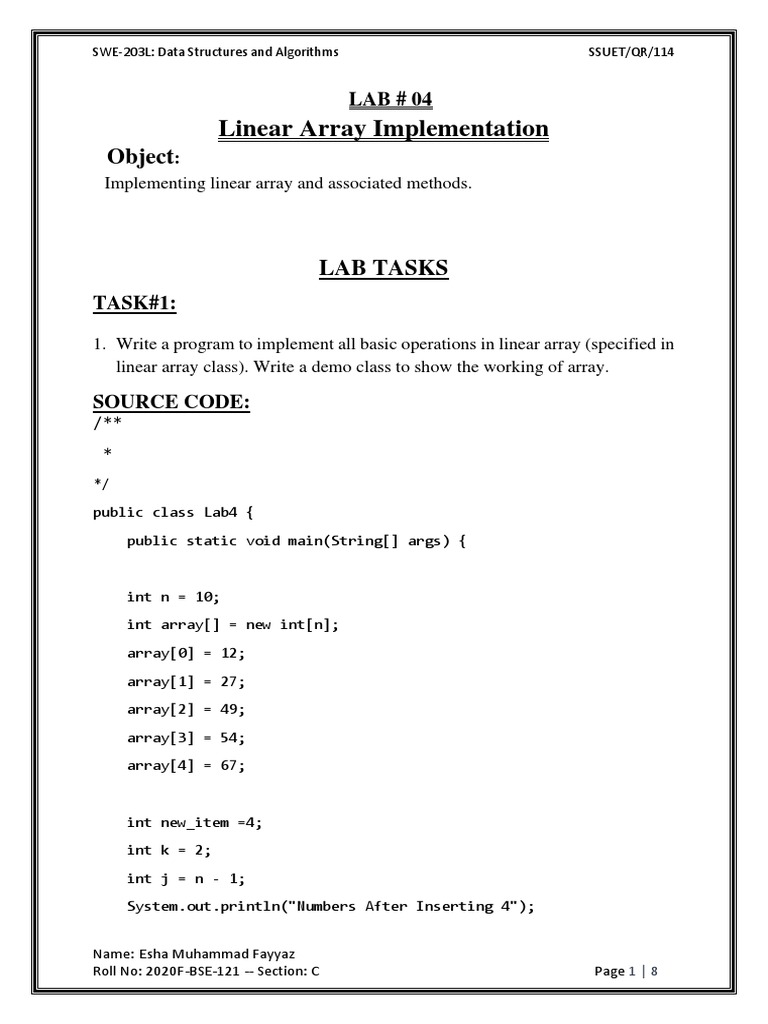 Lab 04 Dsa Pdf Array Data Structure String Computer Science