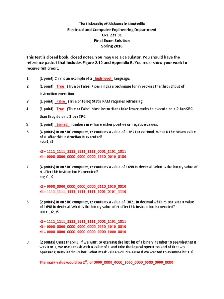 Analysis of an Electrical and Computer Engineering Department Final Exam for CPE 221 | PDF ...