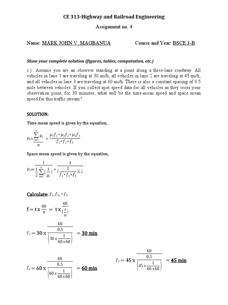 Ce313 Highway and Railroad Engineering Assignment 4 | PDF | Speed ...