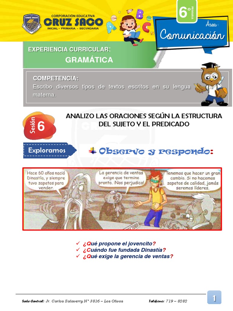 Gramatica Sesion 6 Guia Sujeto y Predicado | PDF | Asunto (gramática ...