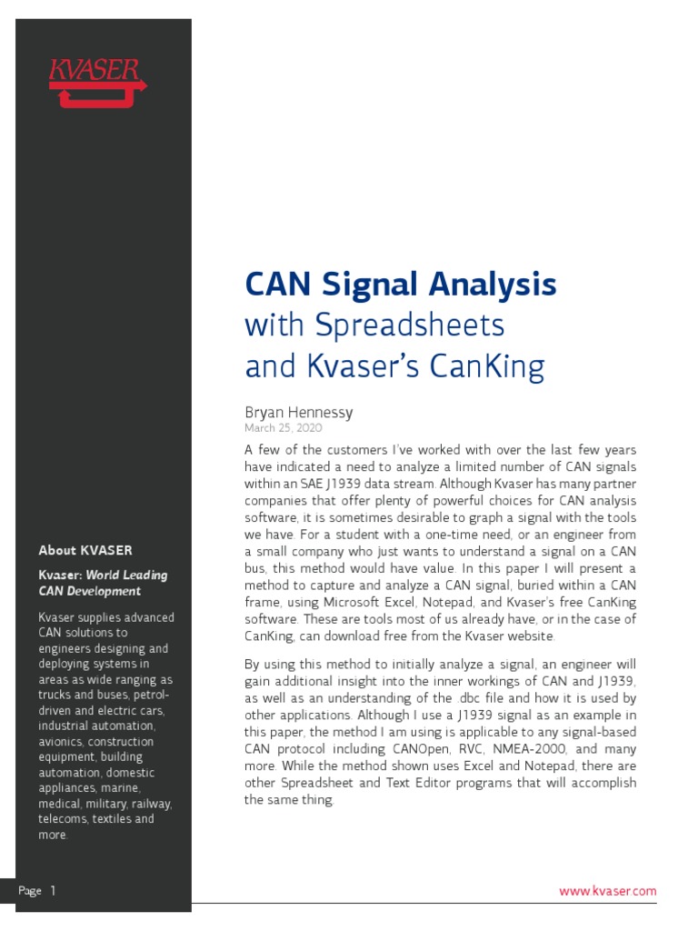 CAN Signal Analysis With Spreadsheets and Kvasers CanKing BH 200520 ...