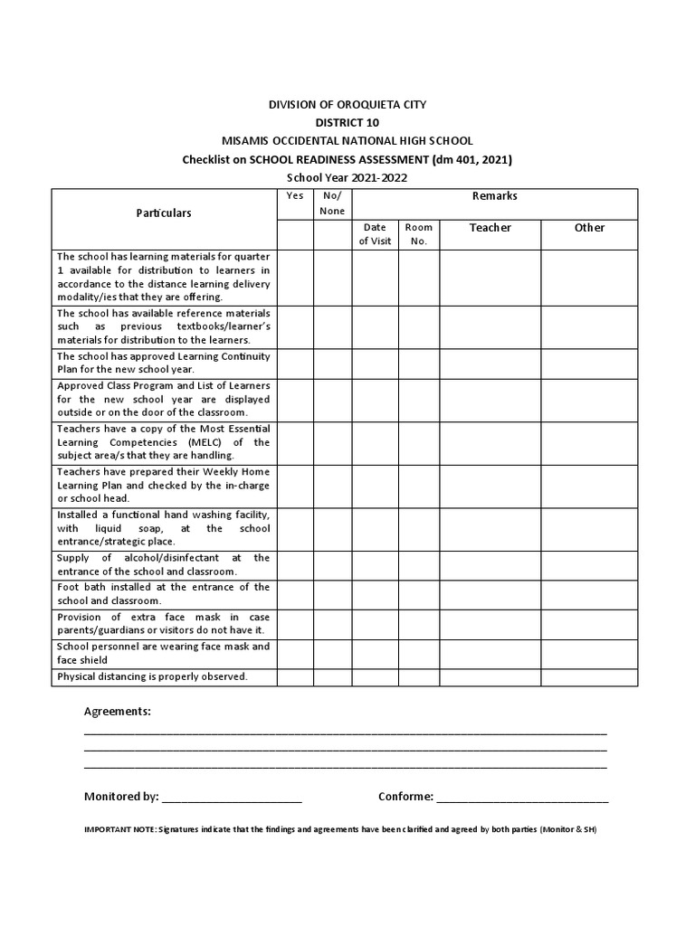 Classroom Readiness Checklist | PDF