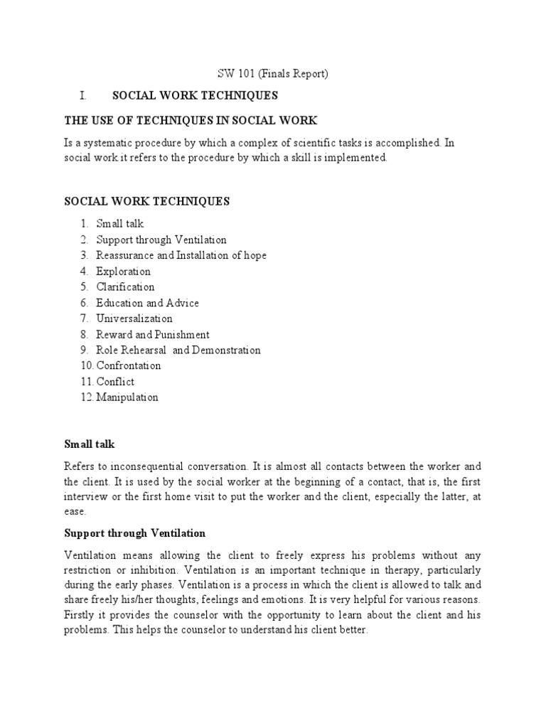 Social Work Techniques The Use of Techniques in Social Work | PDF ...