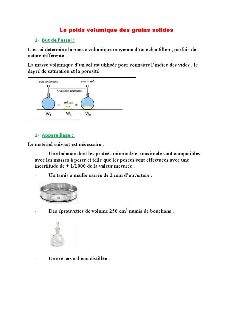 Masse volumique des grains solides | PDF | Densité | Masse
