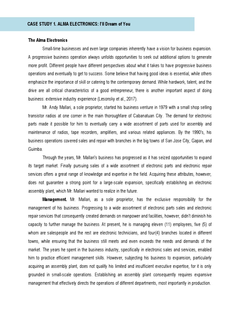 Case Study 1. Alma Electronics: I'Ll Dream of You | Download Free PDF | Engineering | Electrical ...