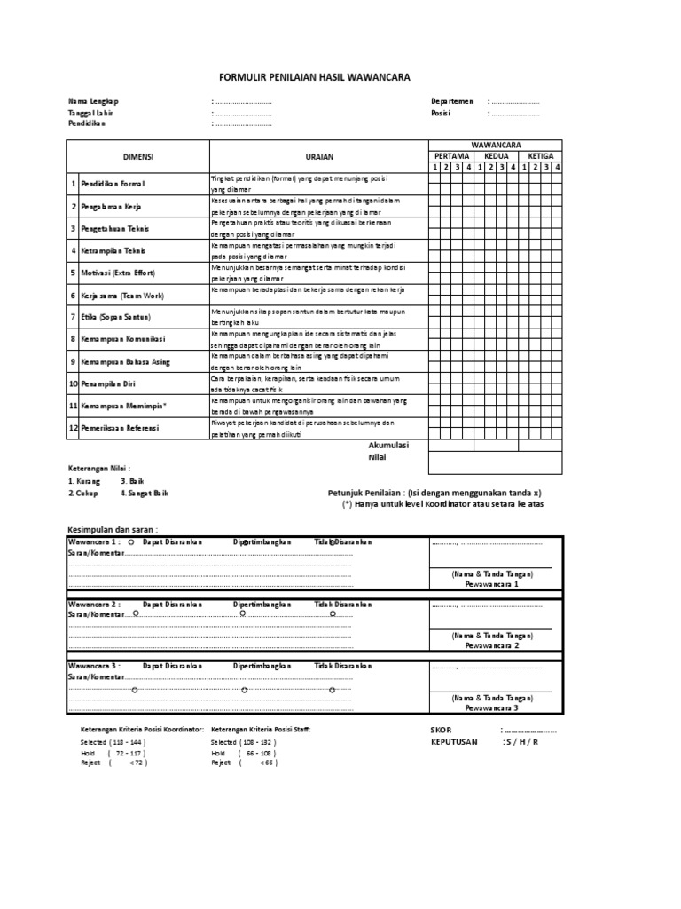 Form Penilaian Hasil Wawancara | PDF