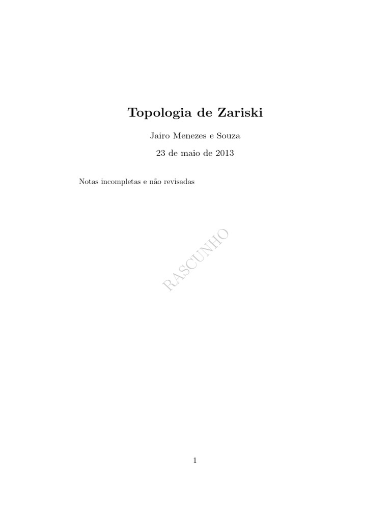Introdução à Topologia de Zariski | PDF | Anel (Matemática) | Topologia