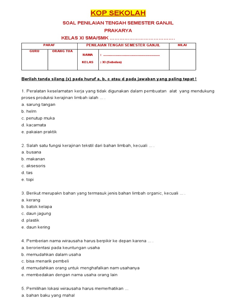 11 - Soal PTS PRAKARYA Kelas 11 Semester 1 | PDF