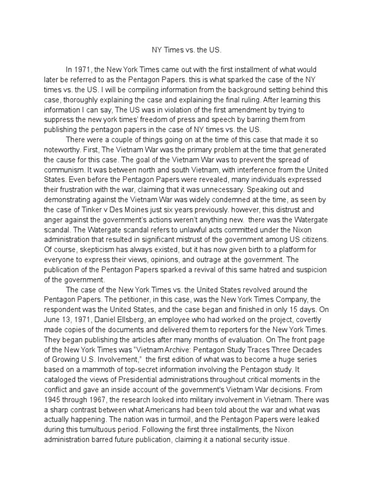 NY Times vs. US: Pentagon Papers Case | PDF | Pentagon Papers | First ...