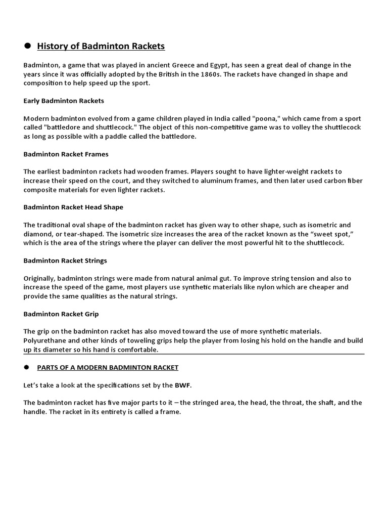 History of Badminton Rackets | PDF