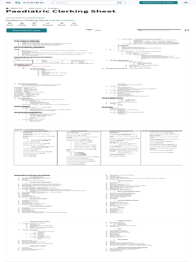 Paediatric Clerking Sheet PDF Clinical Medicine Diseases and Disorders | PDF | Allergy | Health ...