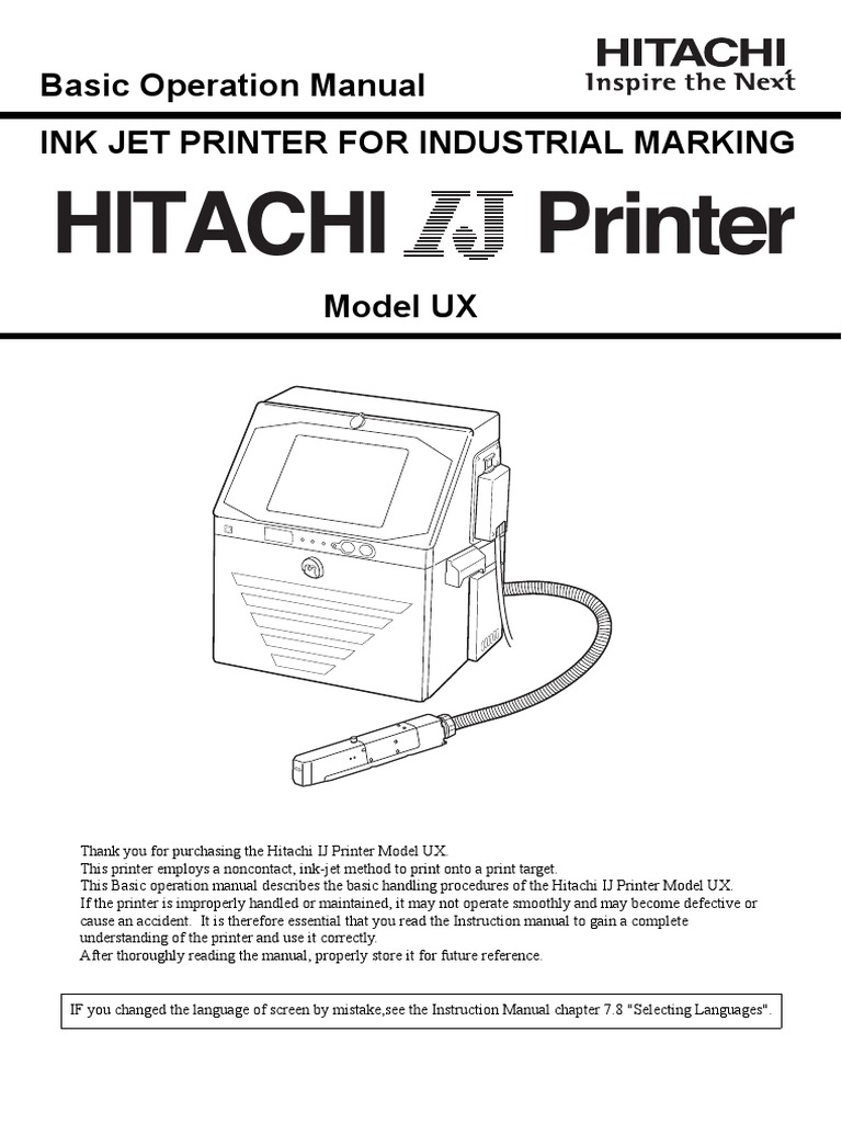 Hitachi Printer: Basic Operation Manual Ink Jet Printer For Industrial Marking | PDF | Printer ...