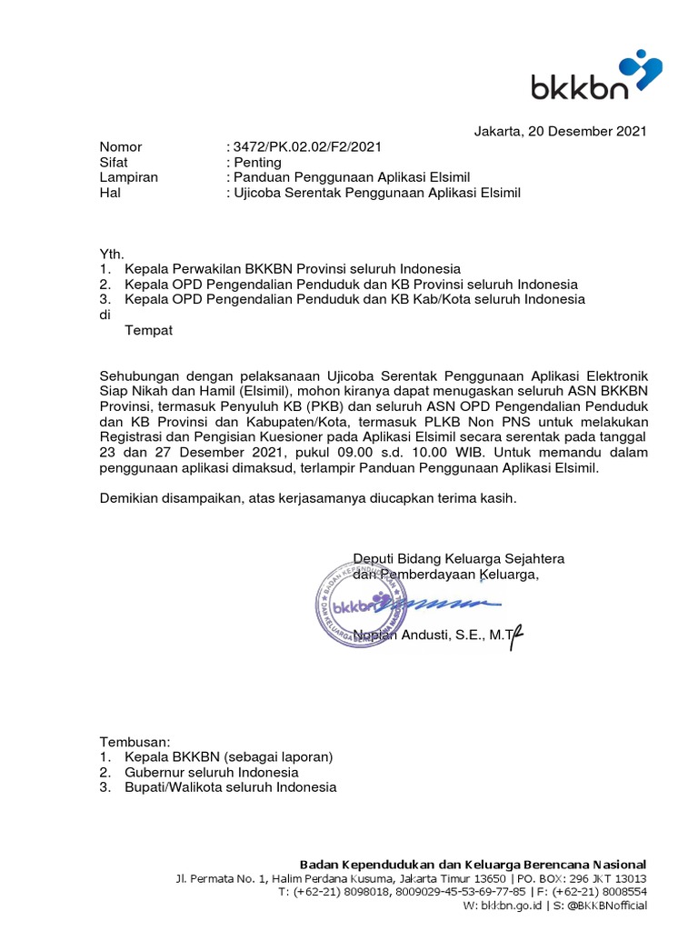 Surat Ujicoba Serentak Aplikasi Elsimil - Provinsi Word | PDF