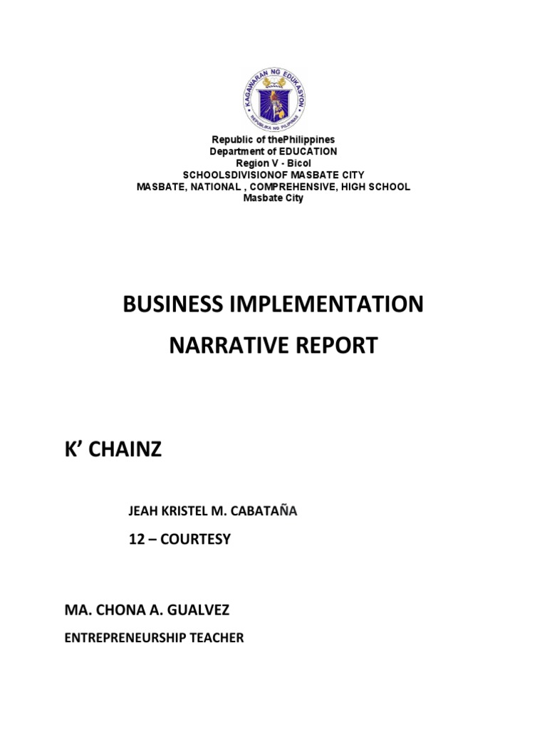 Business Implementation Narrative Report: K' Chainz | PDF