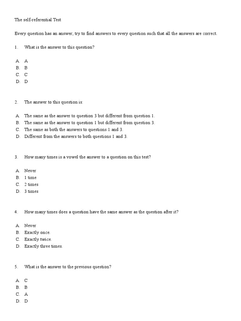 Self-Referential Aptitude Test | PDF | Language Arts & Discipline ...