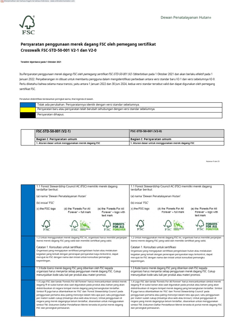 Crosswalk FSC-STD-50-001 V2-1 and V2-0.en - Id | PDF