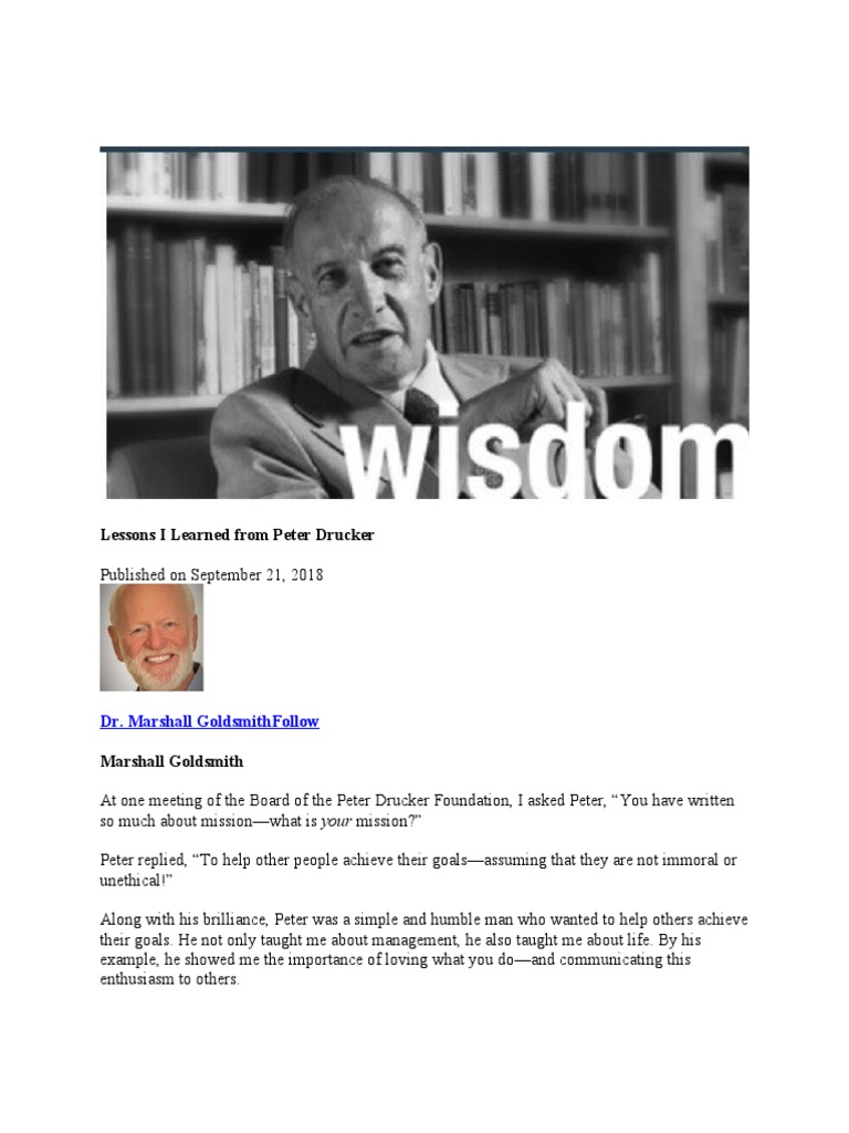 Lessons I Learned From Peter Drucker | PDF | Decision Making ...