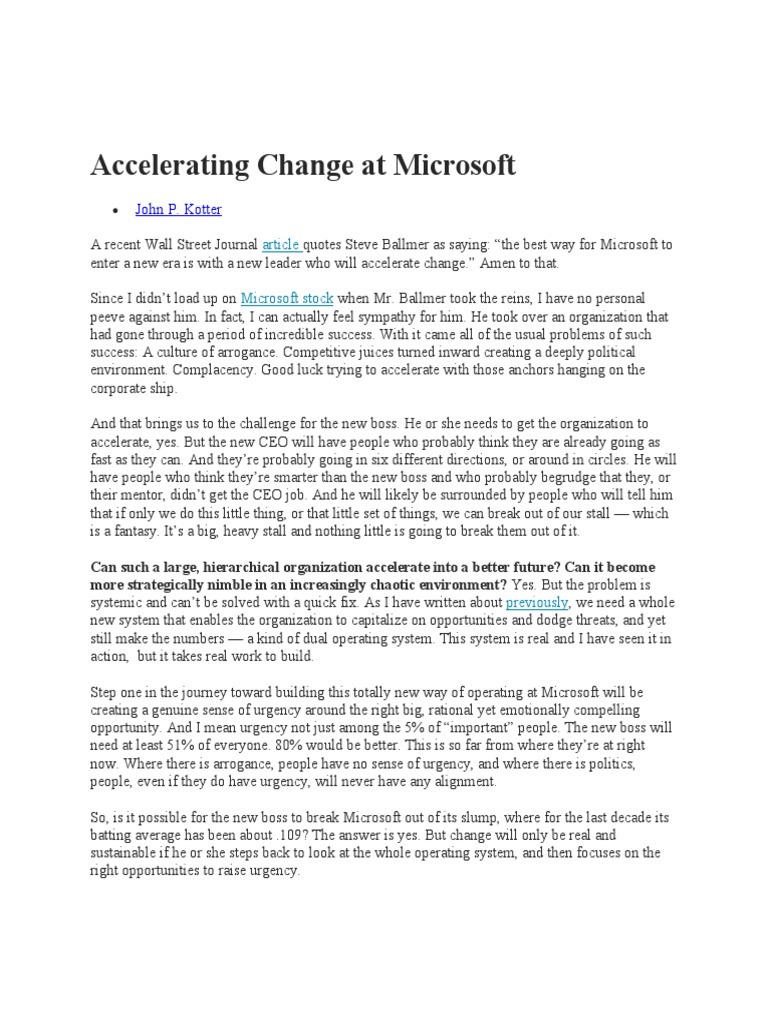 J Kotter Accelerating Change at Microsoft | PDF | Apple Inc. | Netflix