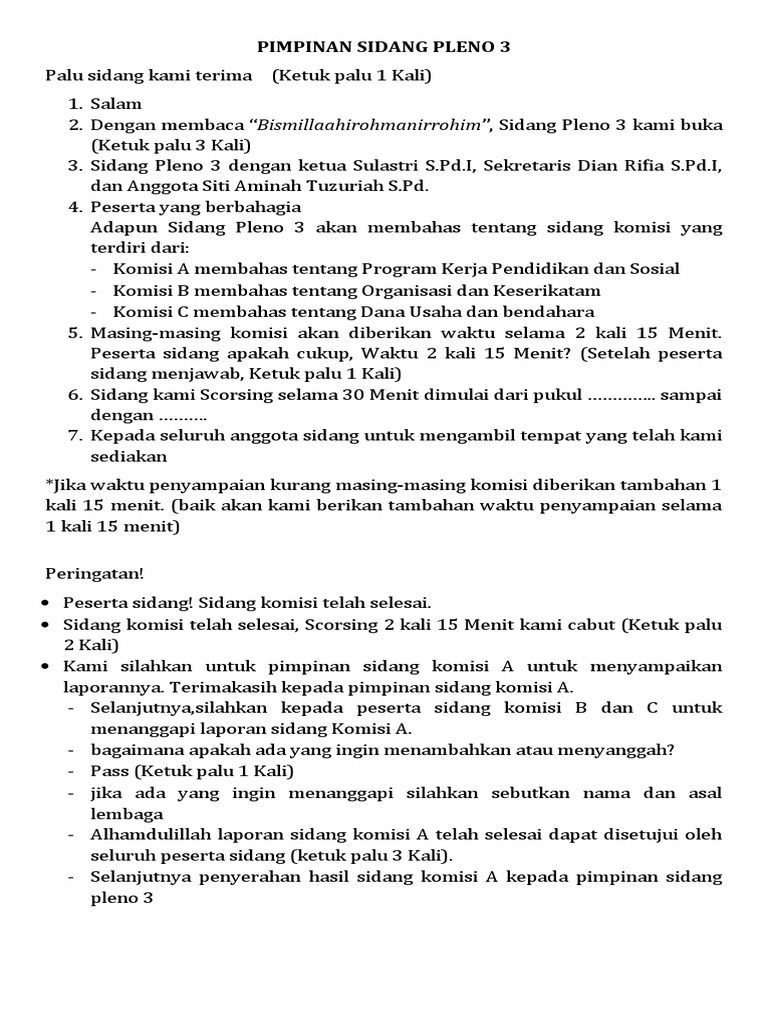 Pimpinan Sidang Pleno 3 dan Agenda | PDF