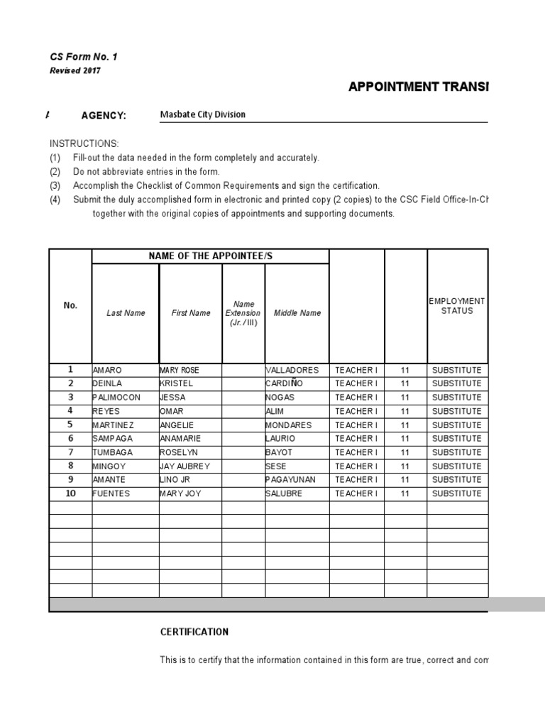 CSC AP Form No. 1 | PDF