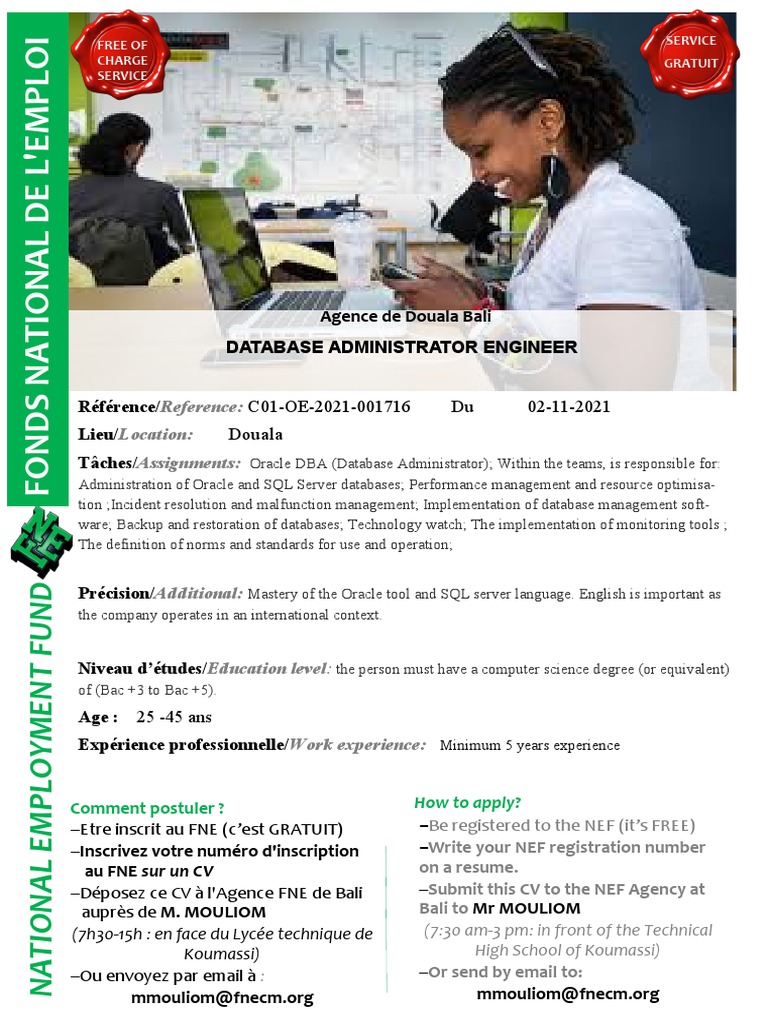 Database Administrator Engineer Agence de Douala Bali: Reference ...