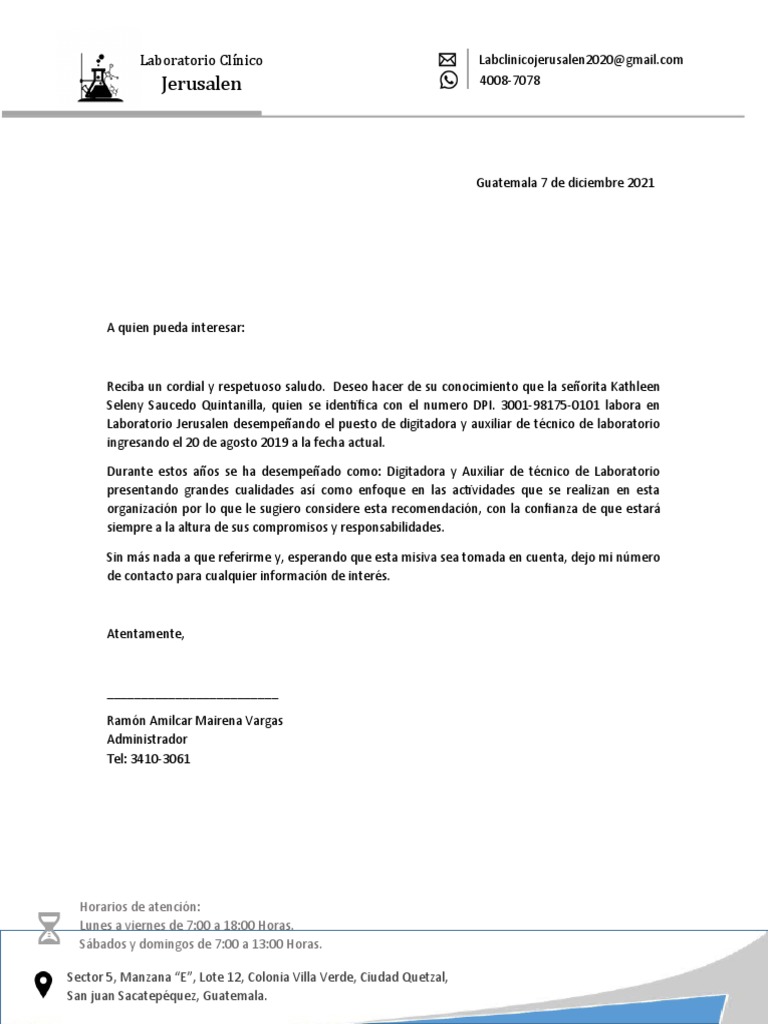 Carta de Referencia Laboral | PDF