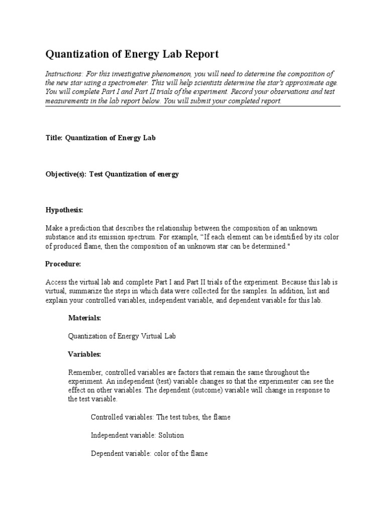 Quantization Energy Lab Report | PDF | Experiment | Stars