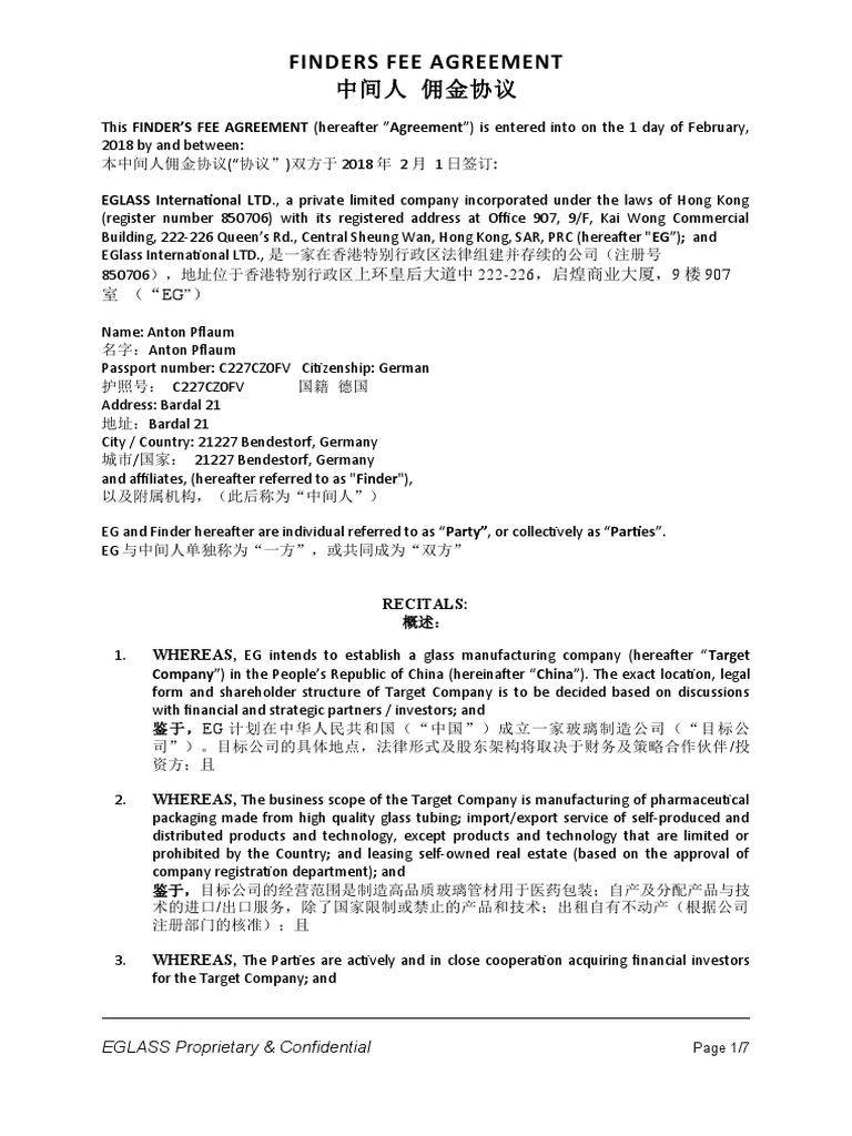 Finders Fee Agreement AP-EG ENCN | PDF | Renminbi | Investing